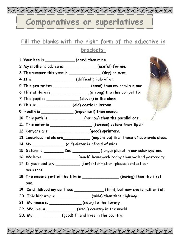 Comparative and Superlative Adjectives Fill-in-the-Blank Exercise | PDF