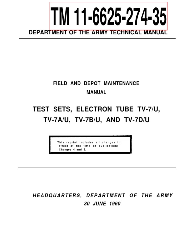 TV-7 A B D Tube Tester Serv2 TM11-6625-274-35 1960 | PDF | Vacuum Tube ...