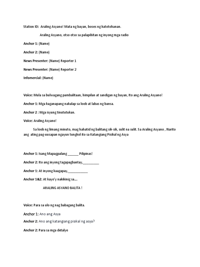 Filipino Radio Broadcasting Script | PDF