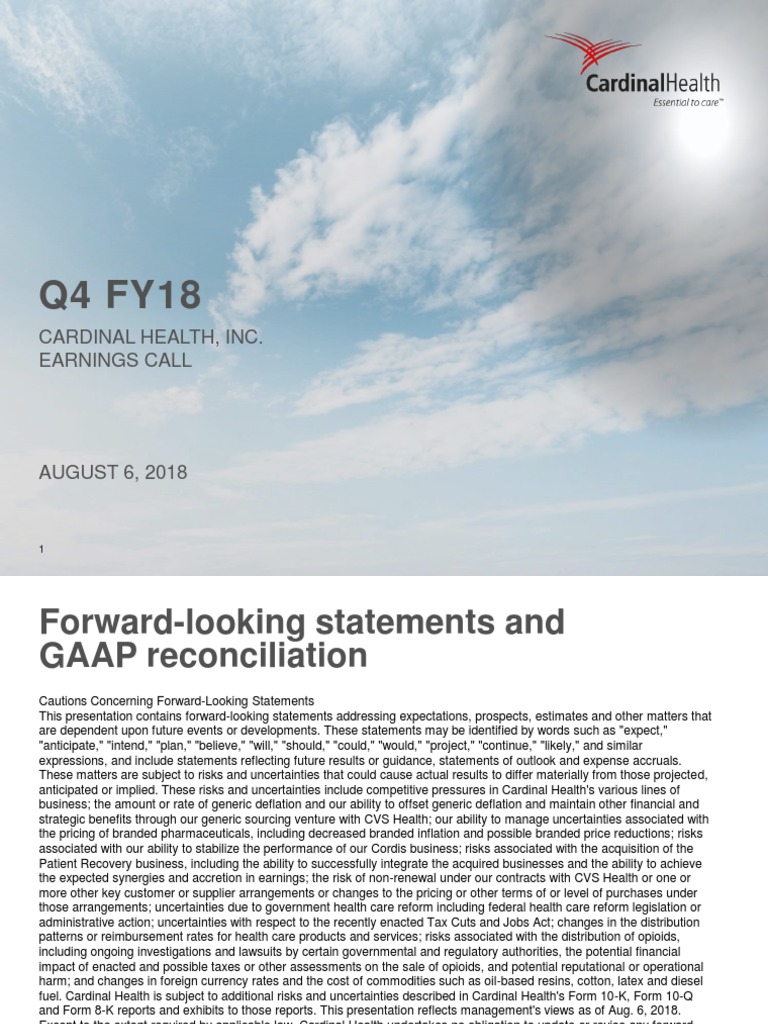 Cardinal Health Q4 FY18 Earnings Deck | PDF | Earnings Per Share | Revenue