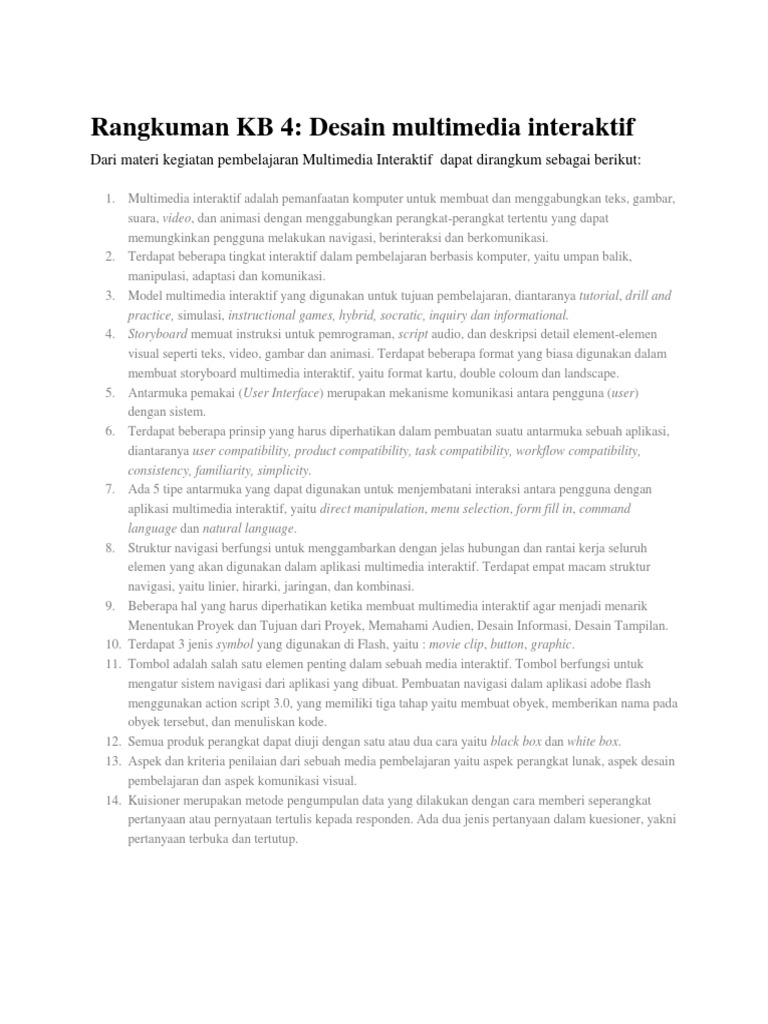 Rangkuman KB 4 Desain Multimedia Interaktif | PDF