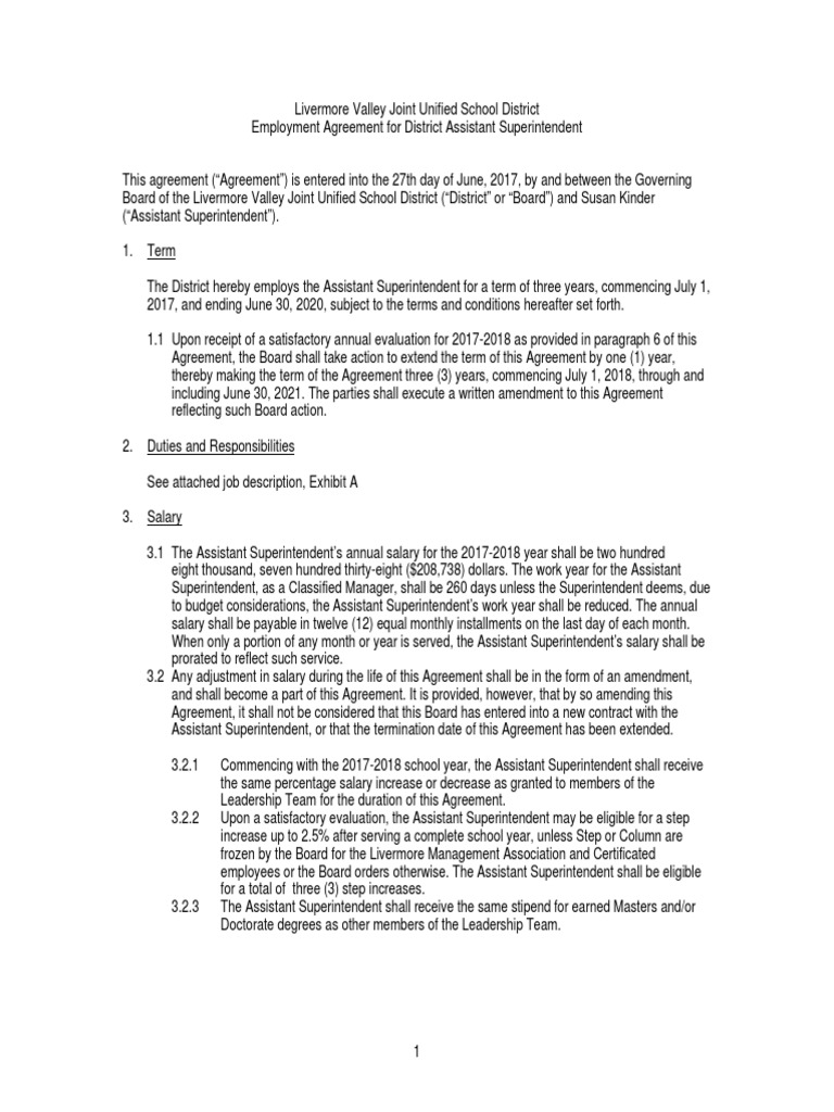 2017 Asst Superintendent Susan Kinder Contract | PDF | Indemnity | Accrual
