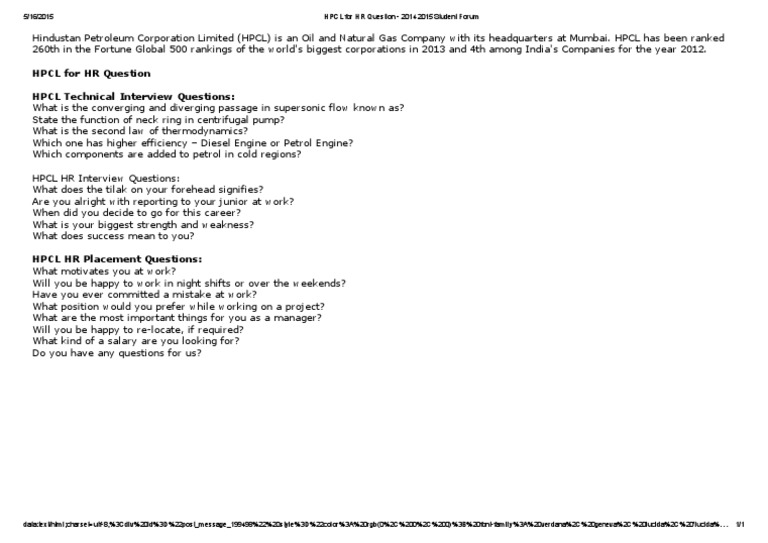 HPCL For HR Question | PDF