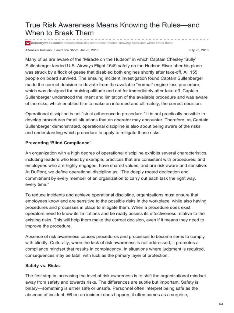 True Risk Awareness Means Knowing The Rulesand When To Break Them | PDF ...