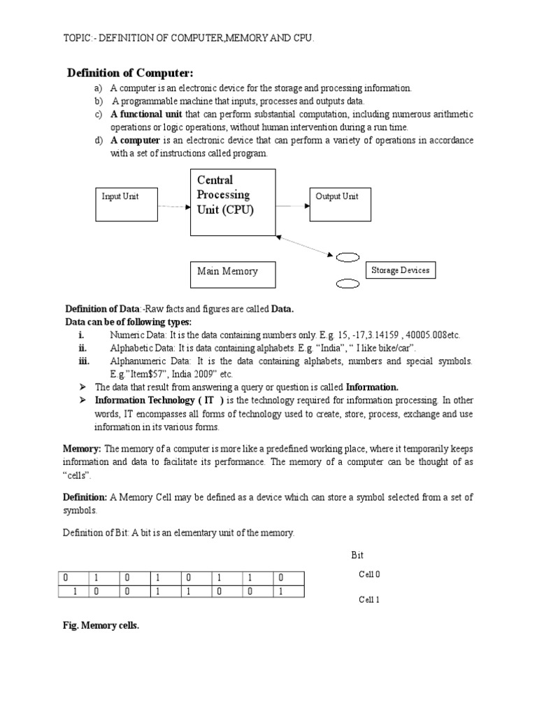 Definition of Computer:: Central Processing Unit (CPU) | PDF | Computer ...