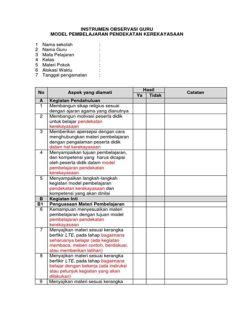 Instrumen Observasi Guru | PDF