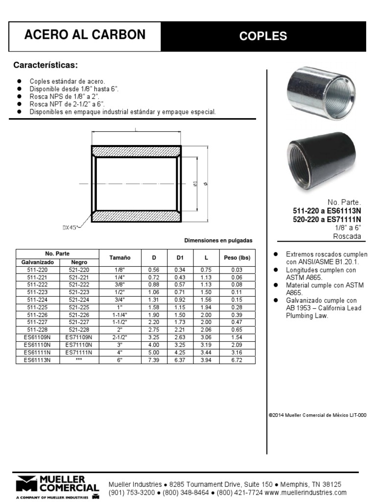 Ficha Tecnica - Cople de Acero Galvanizado y Negro 511-220 - ES61113N & 5... | PDF | Naturaleza