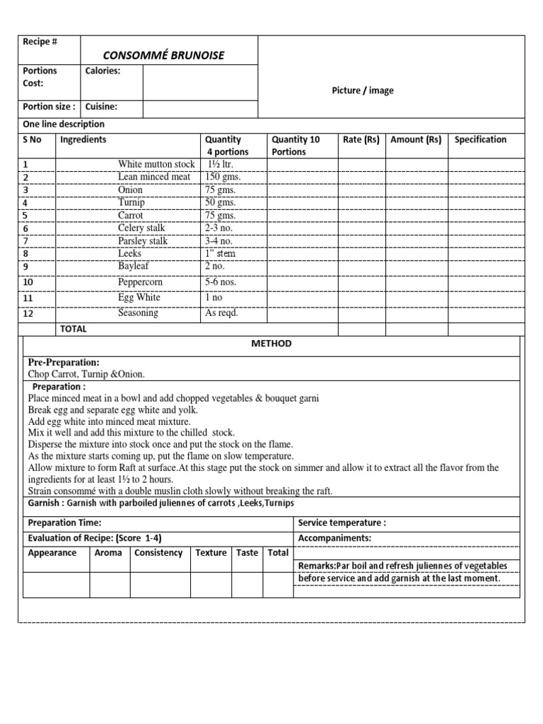Consommé Brunoise: Method | PDF | Western Cuisine | Regional & Ethnic Food