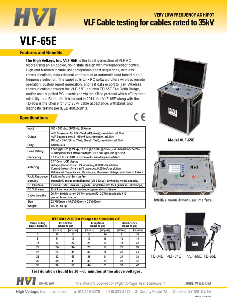 VLF-65E: VLF Cable Testing For Cables Rated To 35kV | PDF ...