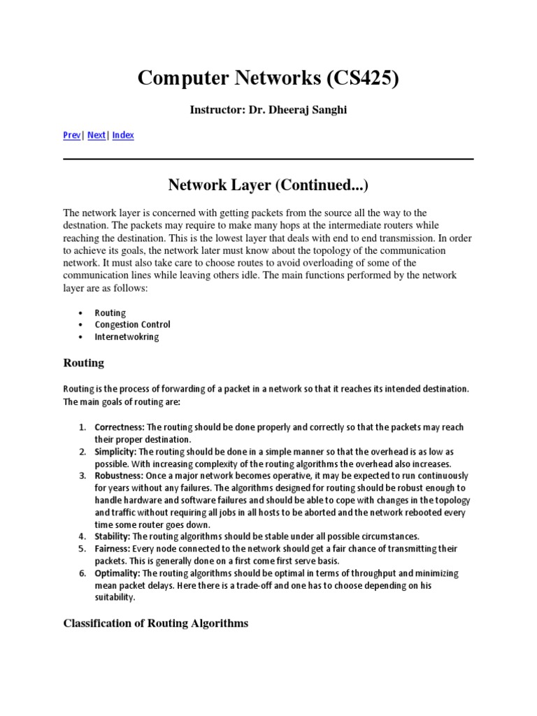 Computer Networks (CS425) : Network Layer (Continued... ) | PDF | Routing | Network Topology