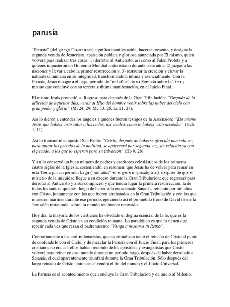 La Parusía: Segunda Venida de Cristo | PDF | Cristo (título ...