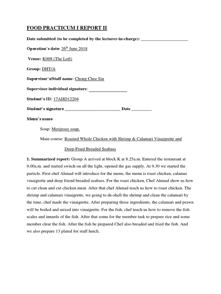 Food Practicum Report | PDF