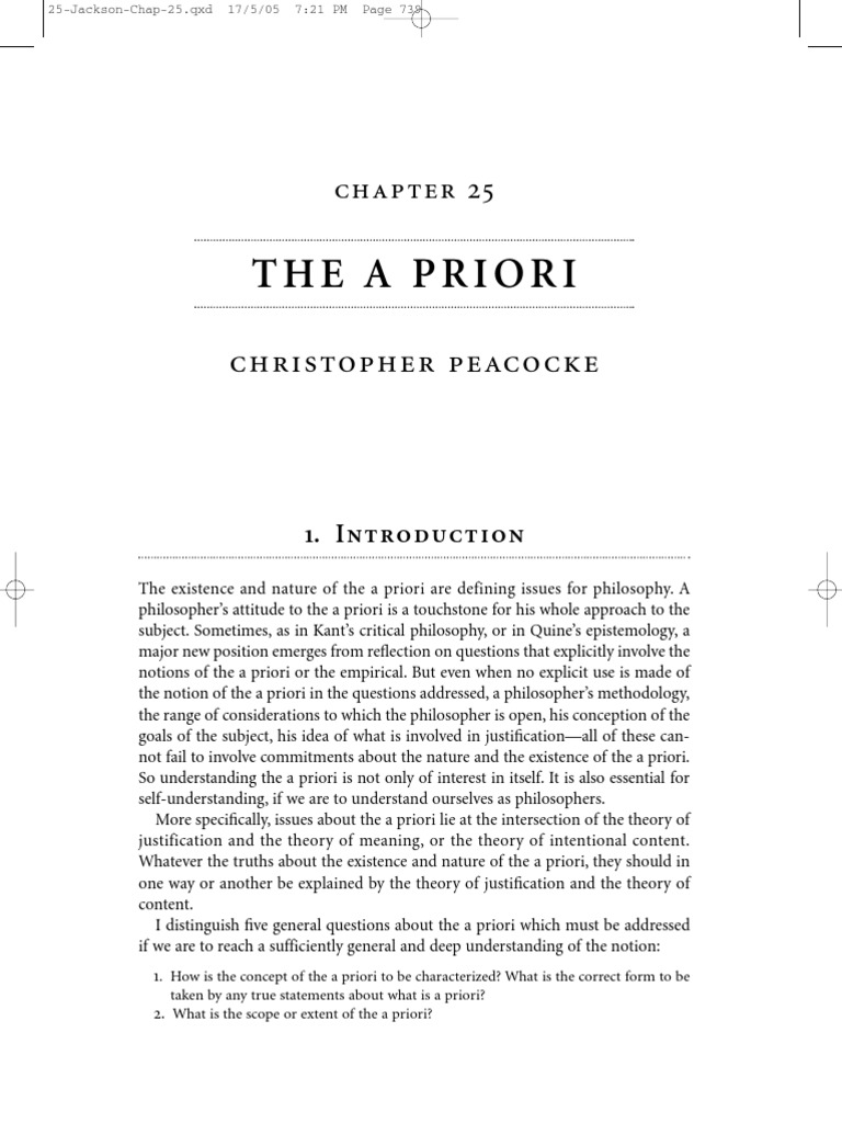 Chris Peacocke - The A Priori | PDF | A Priori And A Posteriori ...