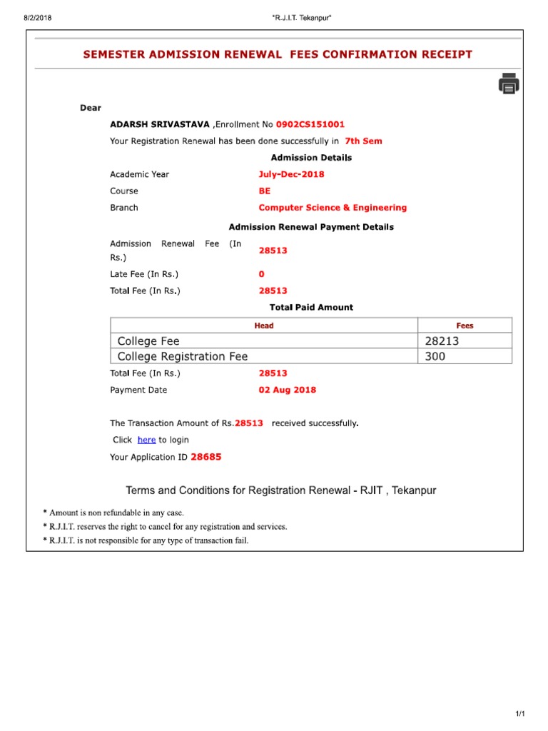 Fee Receipt
