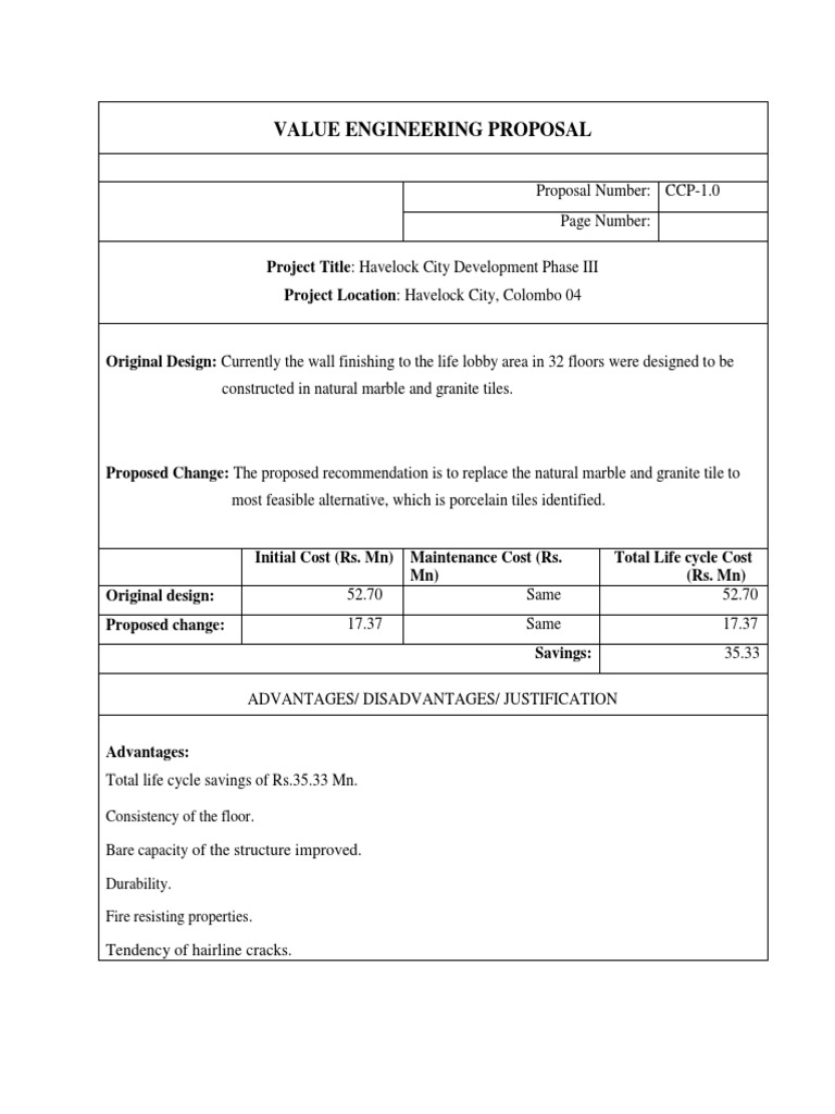 Value Engineering Proposal: - of The Structure Improved. - . Tendency ...