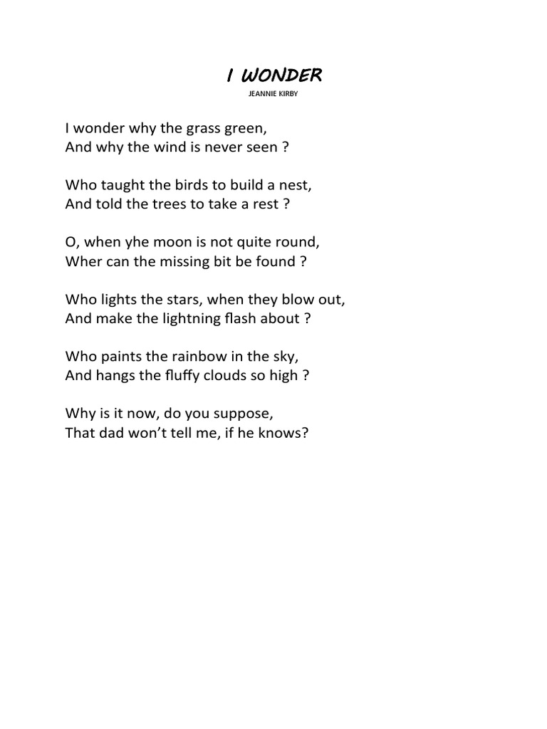 Poems - I Wonder (Form 1) | PDF
