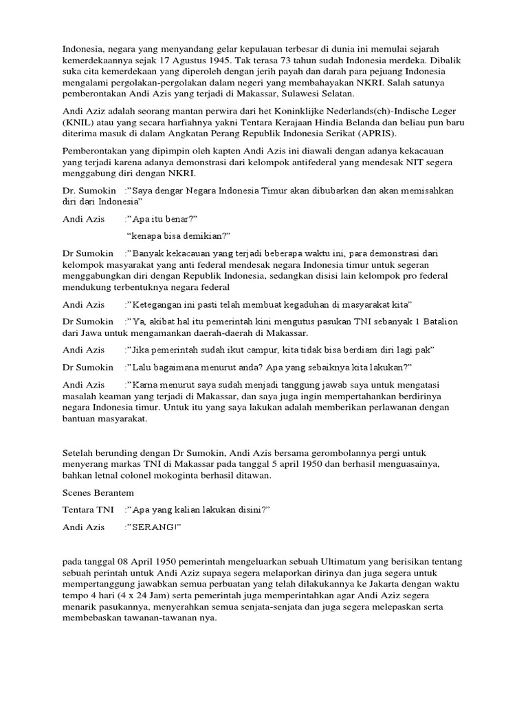 Naskah Drama Pemberontakan Andi Azis | PDF