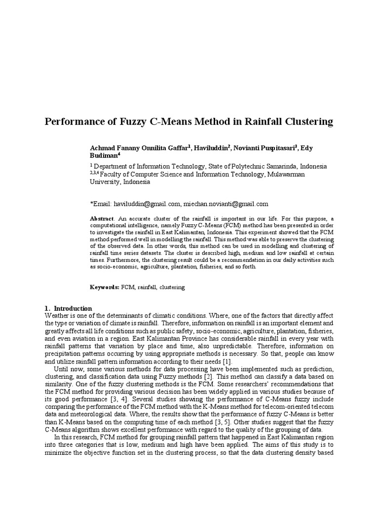 Performance of Fuzzy C-Means Method in Rainfall Clustering | PDF | Cluster Analysis ...
