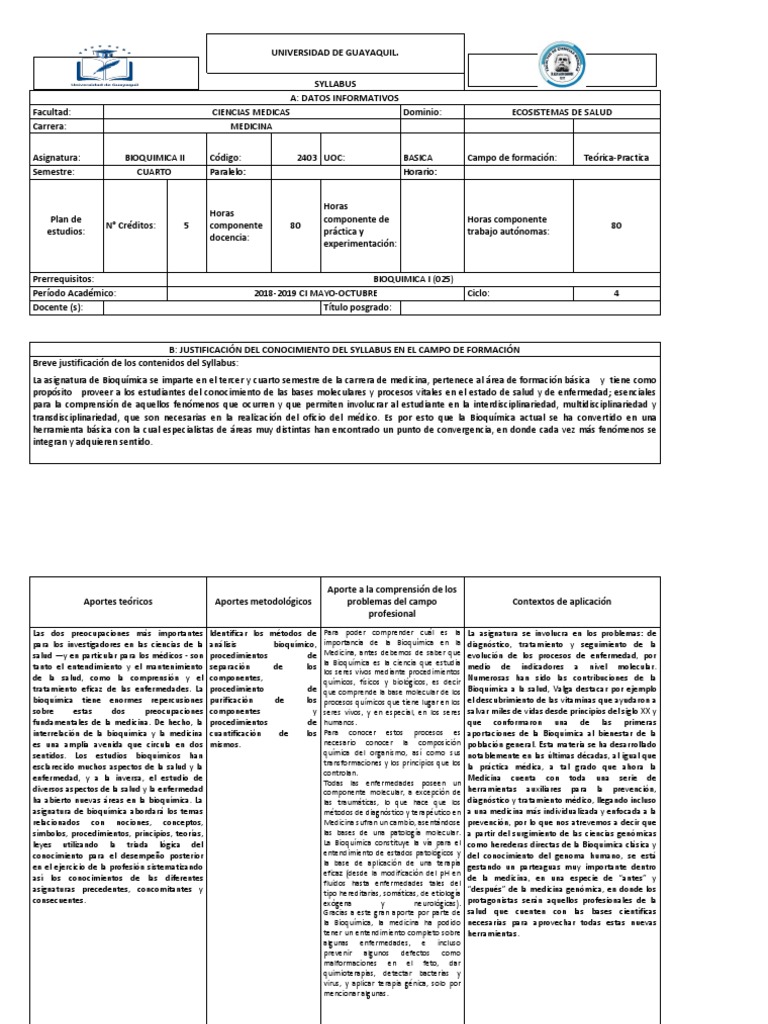 Bioquimica II 2018 Ci Syllabus | PDF | Bioquímica | Química