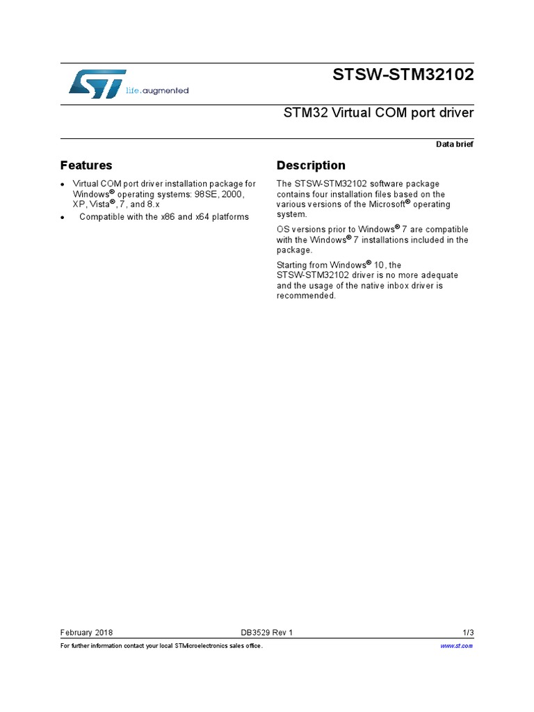STSW-STM32102: STM32 Virtual COM Port Driver | PDF | Microsoft Windows | Areas Of Computer Science