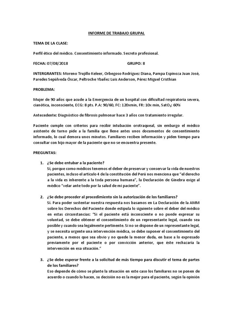 Informe de Trabajo Grupal Faltan Solo 2 Puntos | PDF | Consentimiento ...