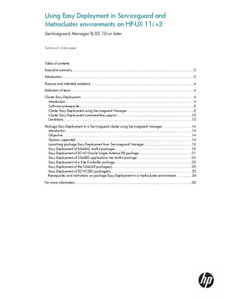 Using Easy Deployment in Serviceguard and Metrocluster Environments On HP-UX 11i v3 - (March ...