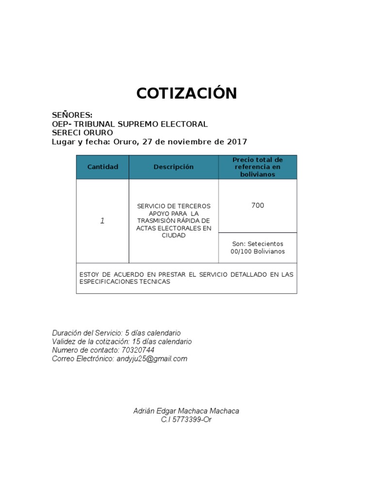 Cotizacion de Servicio A Terceros Ciudad-1 | PDF