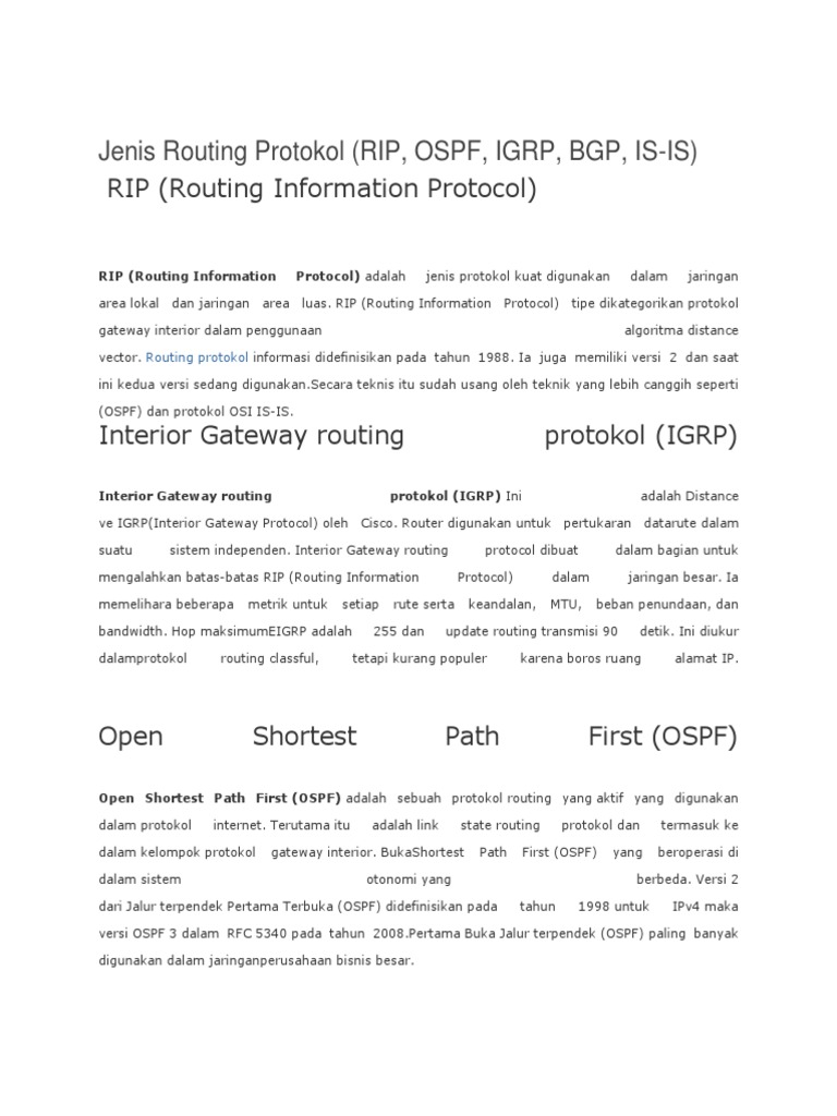 Jenis Routing Protokol | PDF