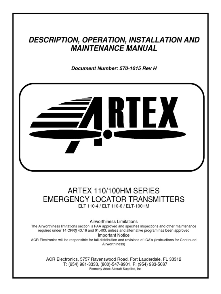 Description, Operation, Installation and Maintenance Manual: Artex 110 ...