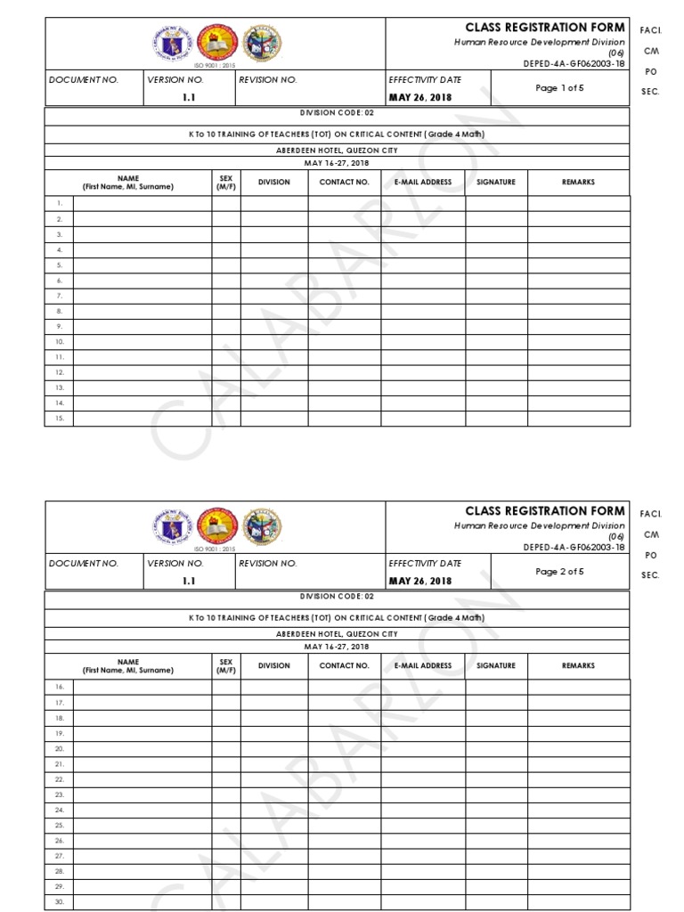 Faci CM Po Secretariat Registration Form - g4 Math | PDF | Computing