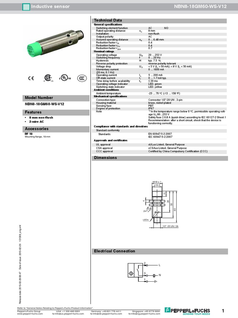 P+F Inductive Sensor | PDF | Fuse (Electrical) | Electric Power