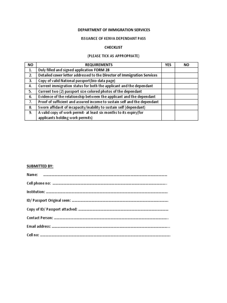 Checklist for Issuance of Kenya Dependant Pass: Requirements and Application Process | PDF