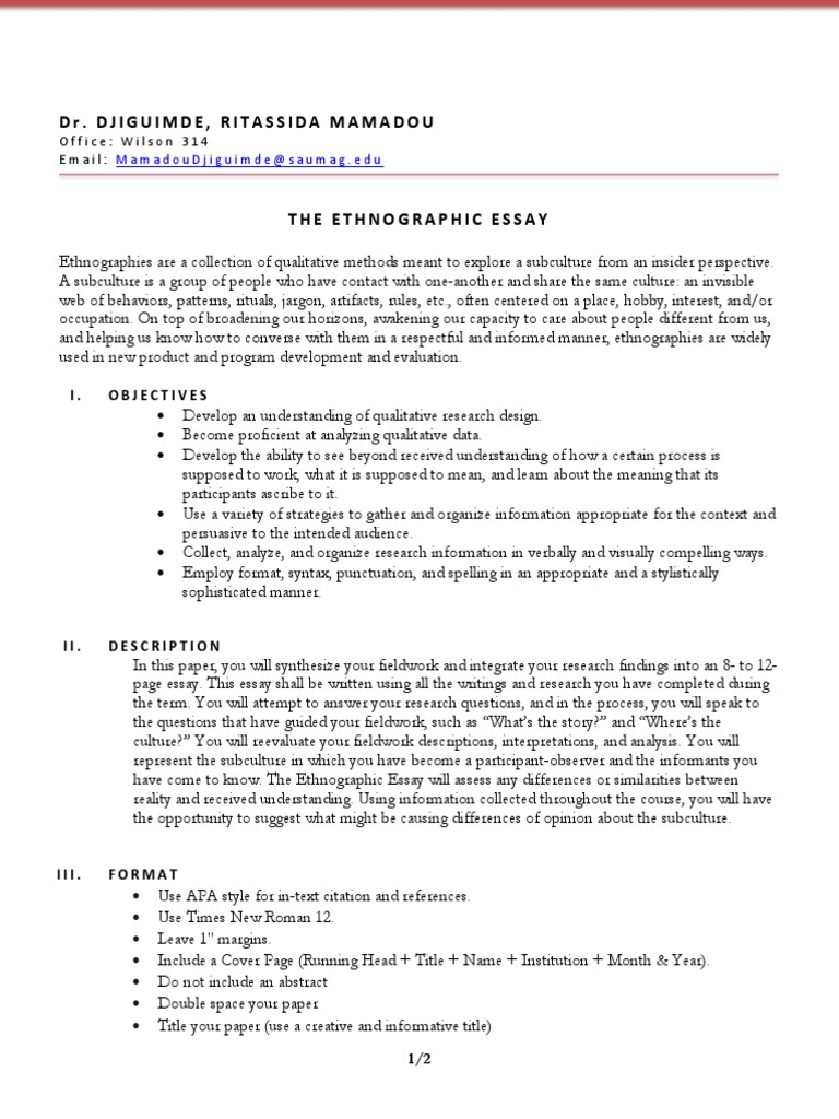 The Ethnographic Essay | PDF | Ethnography | Field Research