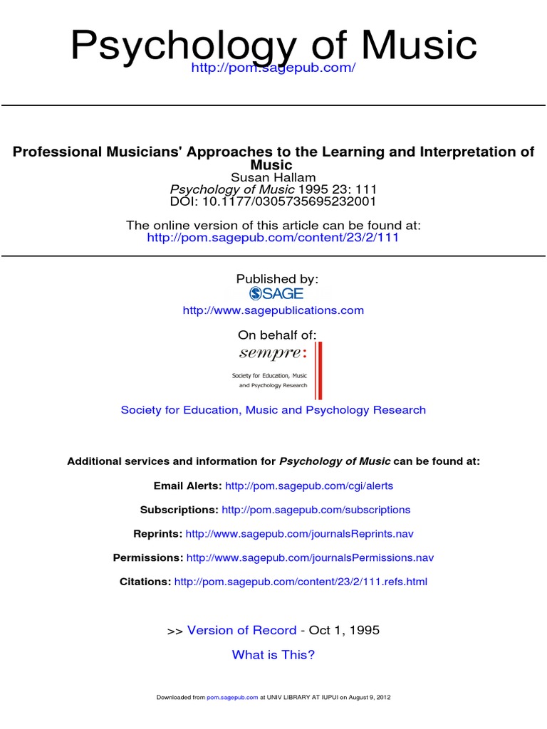 Psychology of Music: Music Professional Musicians' Approaches To The ...