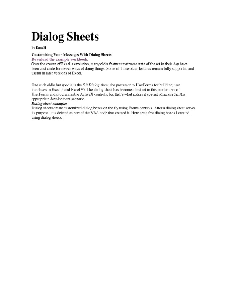 Customizing Your Messages With Dialog Sheets | Download Free PDF ...