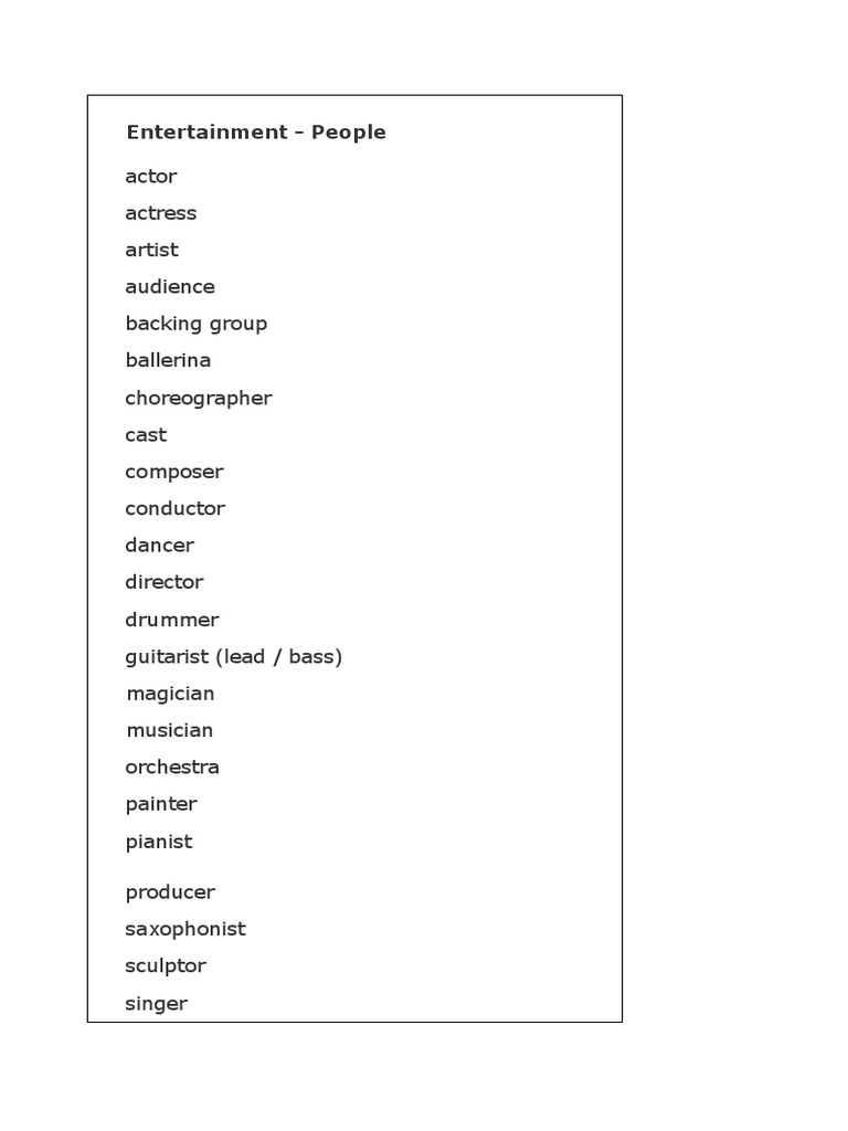 Entertainment Vocabulary | PDF