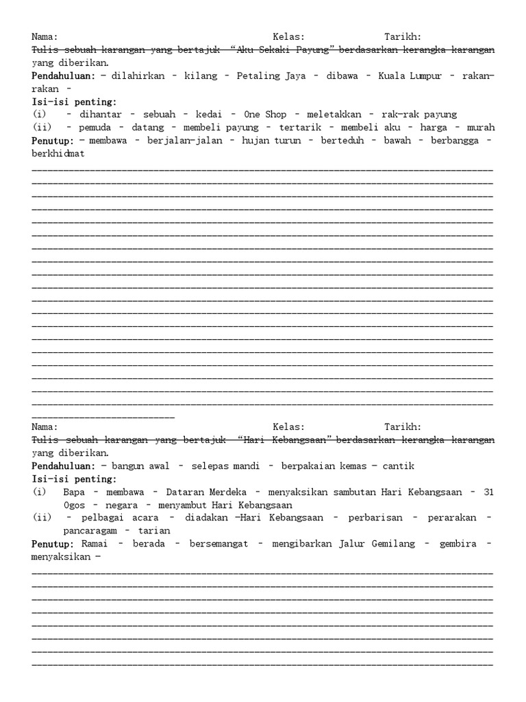 Kerangka Karangan Aku Sekaki Payung Hari Kebangsaan Pdf