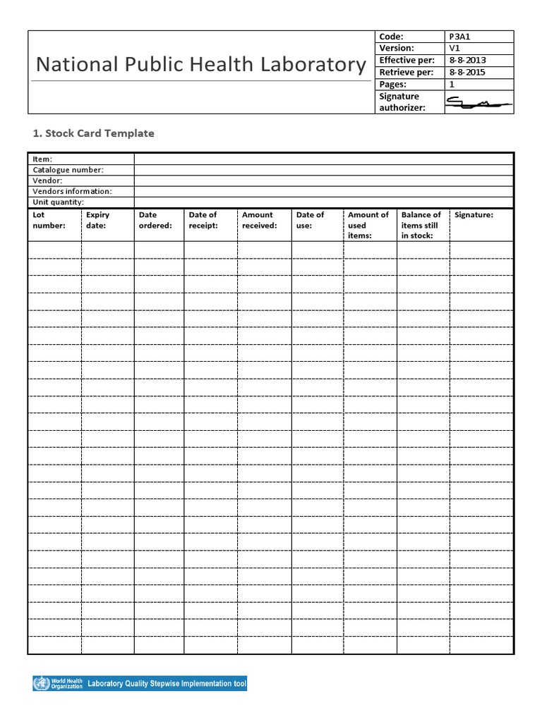 Pharmacy Stock Card Template | PDF