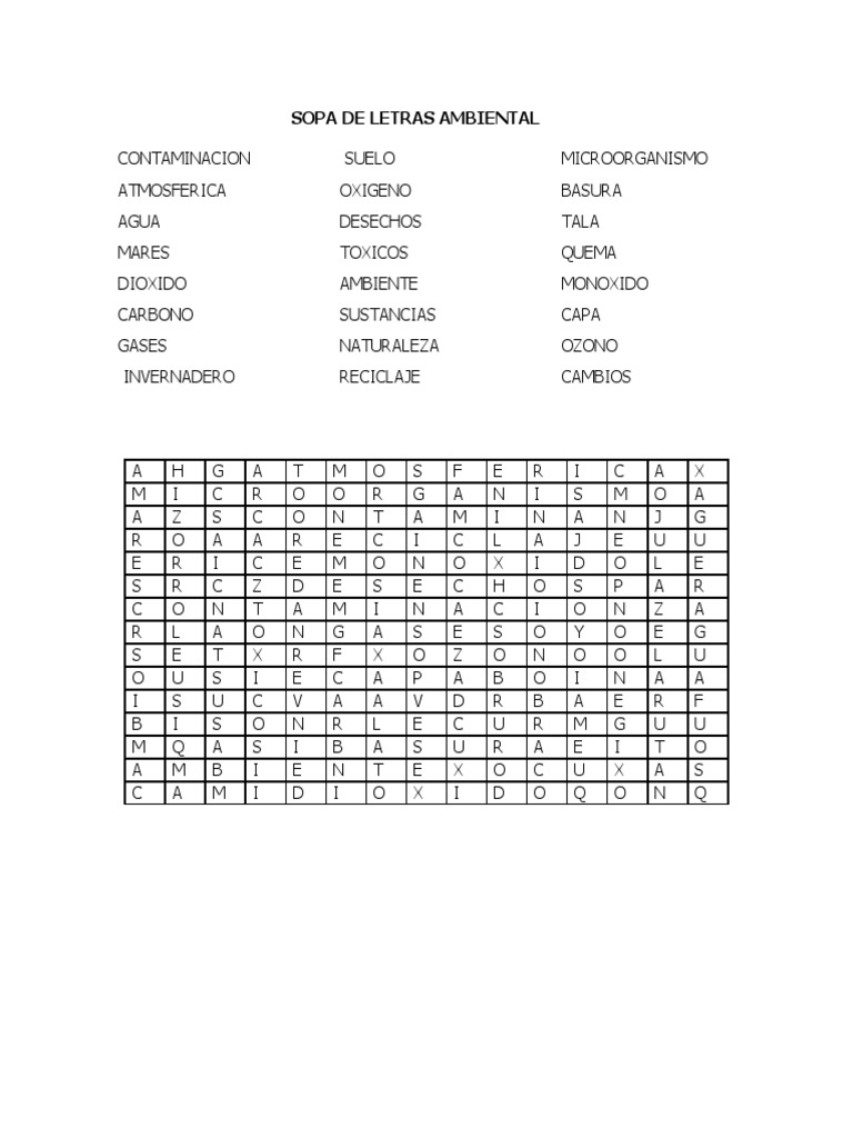 Sopa de Letras Ambiental | PDF