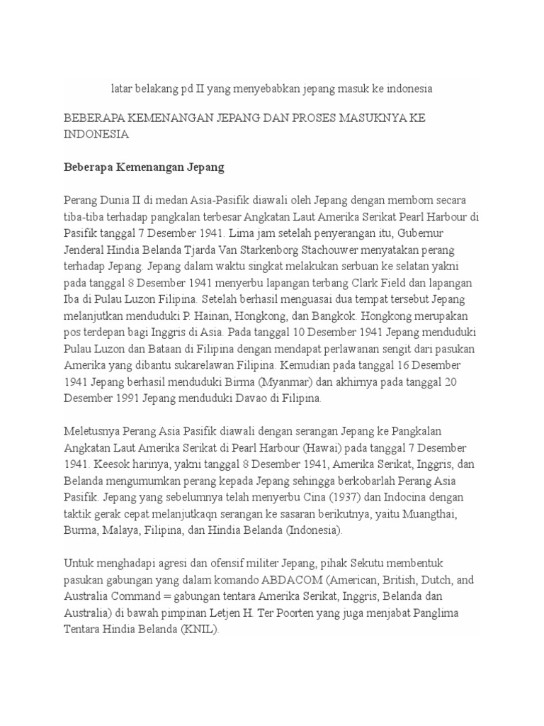 Beberapa Kemenangan Jepang Dan Proses Masuknya Ke Indonesia | PDF