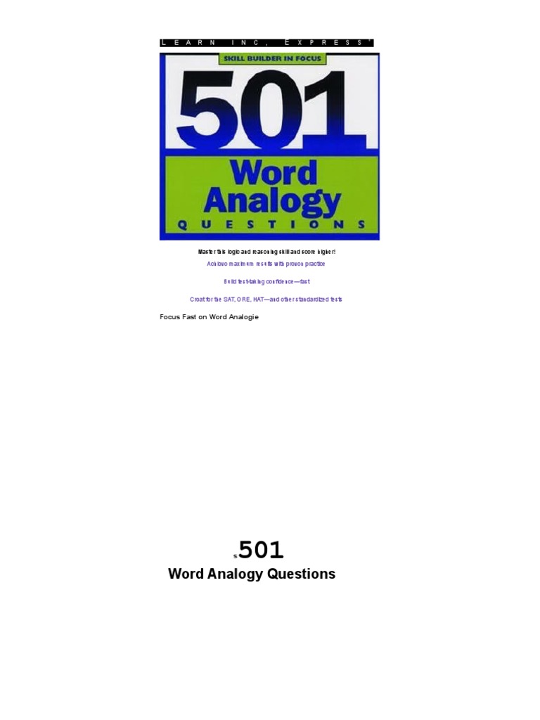 501 Word Analogy Practice Guide | PDF | Language Arts & Discipline