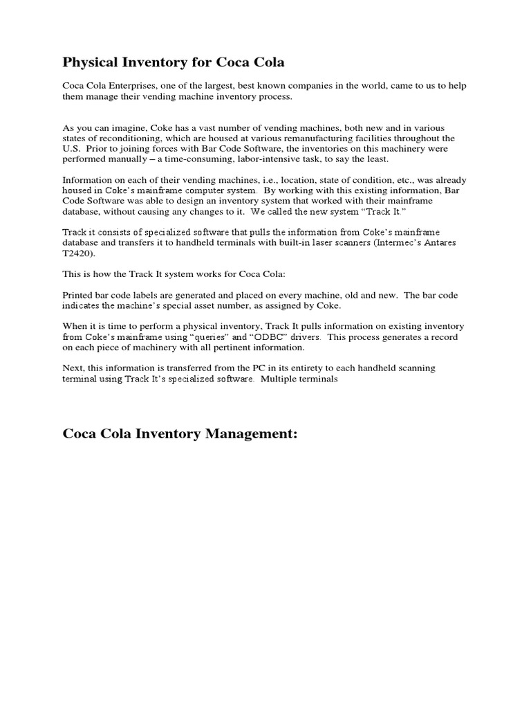 Physical Inventory For Coca Cola | PDF | Barcode | Image Scanner