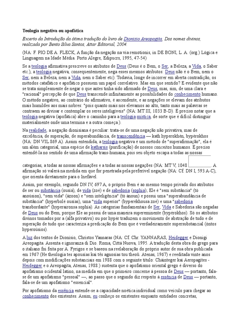 Teologia Negativa Ou Apofática | PDF | Deus | Discurso