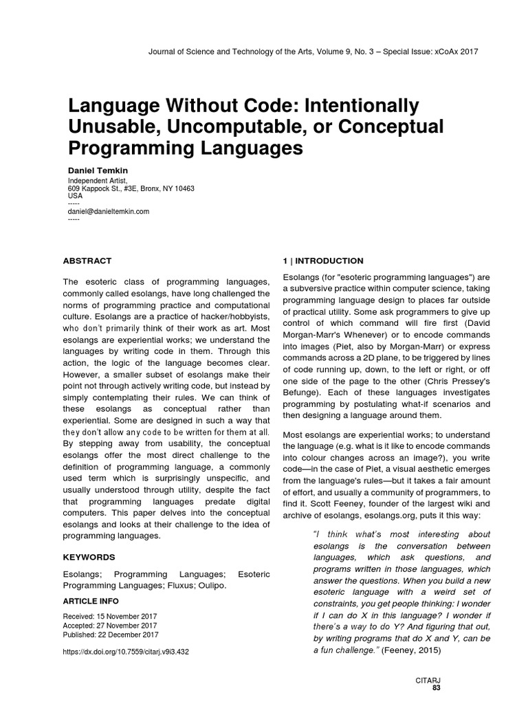 Language Without Code: Intentionally Unusable, Uncomputable, or ...