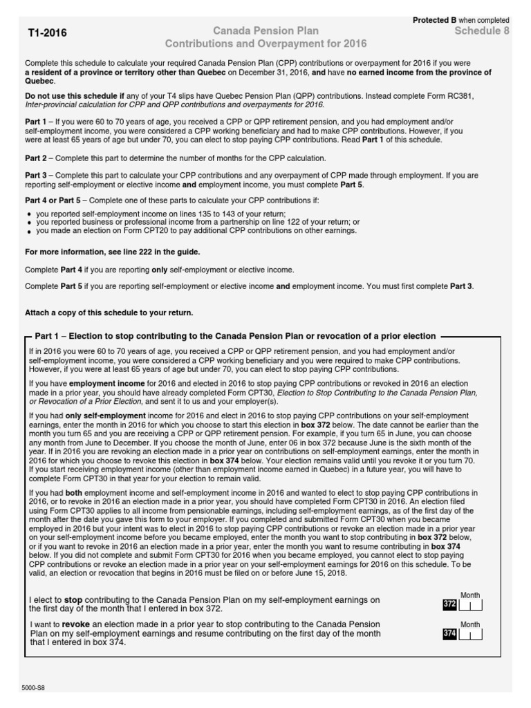 T1 Schedule 8 CPP PDF | Download Free PDF | Self Employment | Small ...