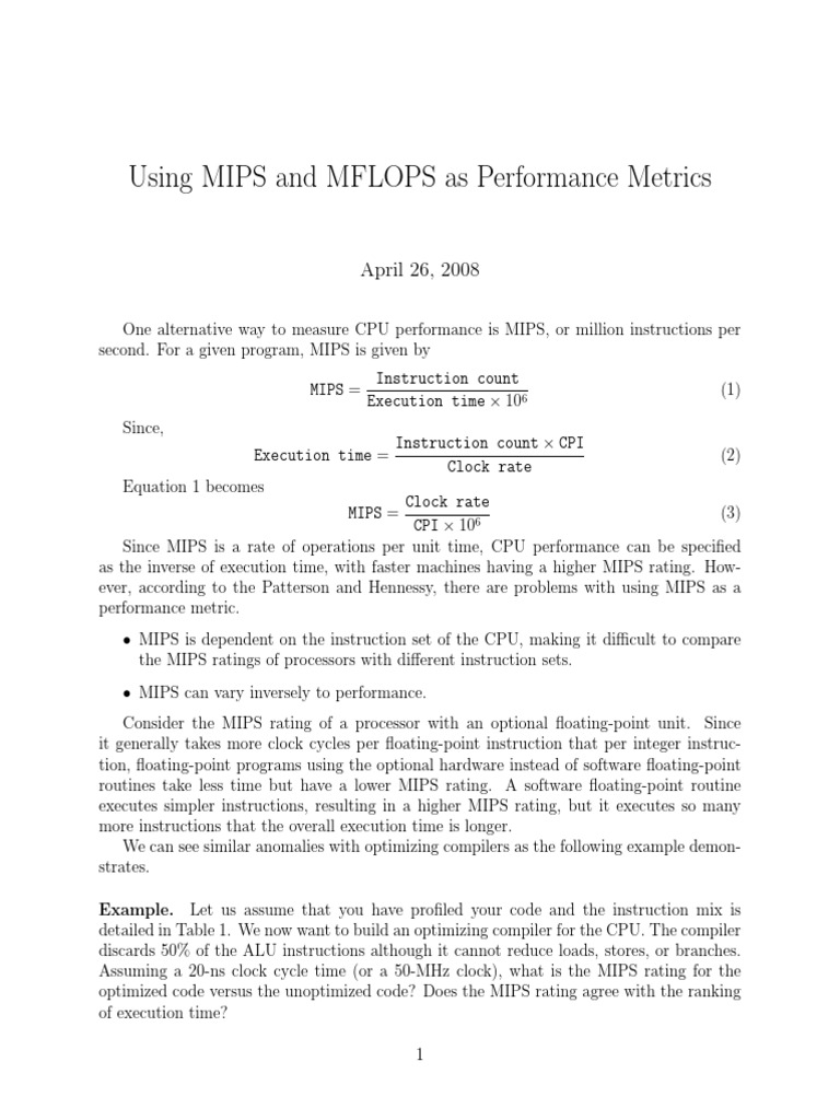 Using MIPS and MFLOPS As Performance Metrics: April 26, 2008 | PDF ...