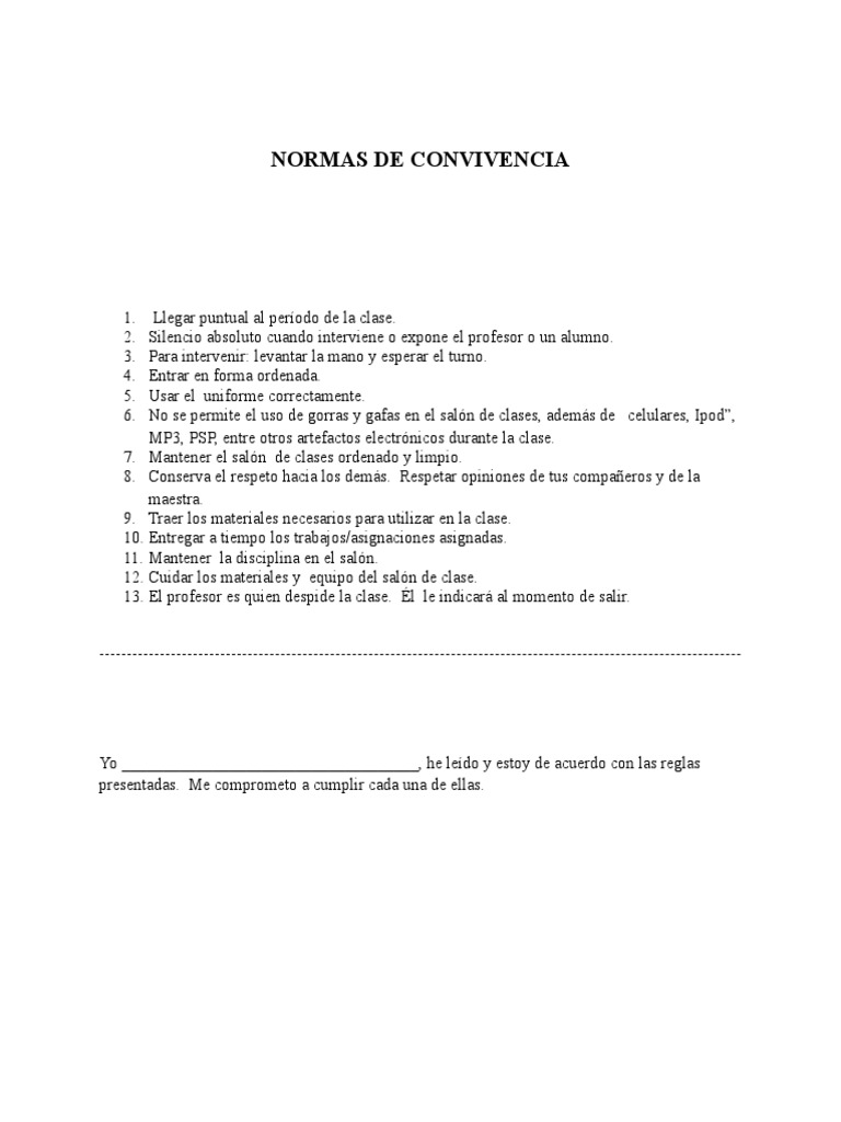 Reglas Del Salón de Clases | PDF
