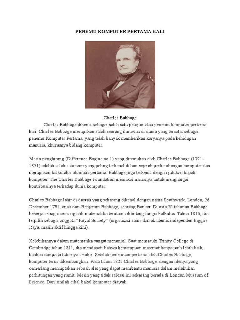 Penemu Komputer Pertama Charles Babbage | PDF | Seni