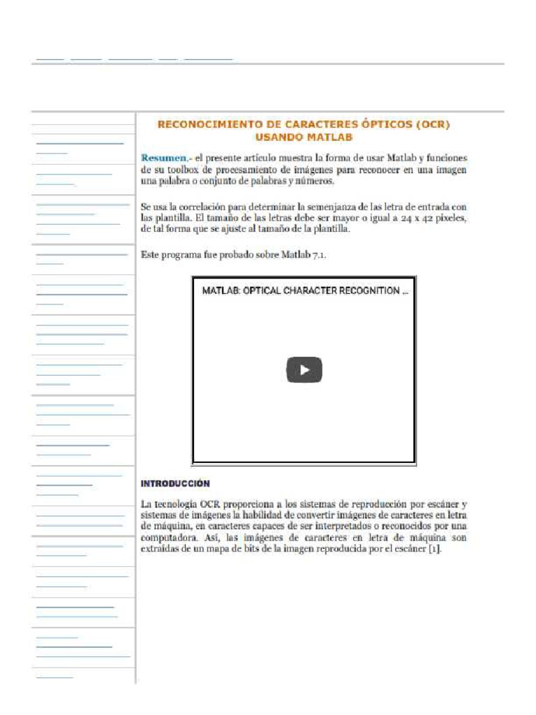 Reconocimiento de Caracteres Ópticos (Ocr) Usando Matlab | PDF