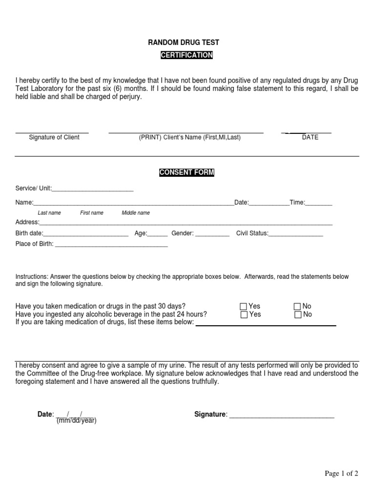 Random Drug Test: Certification | PDF | Drug Test | Business